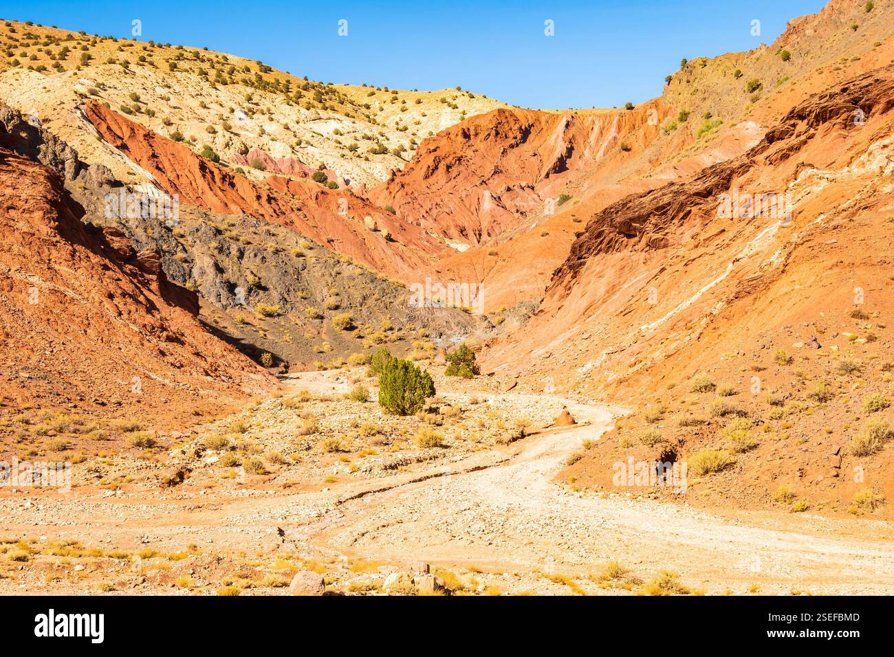 View of Atlas mountains with high peaks and desert arid landscape near ...