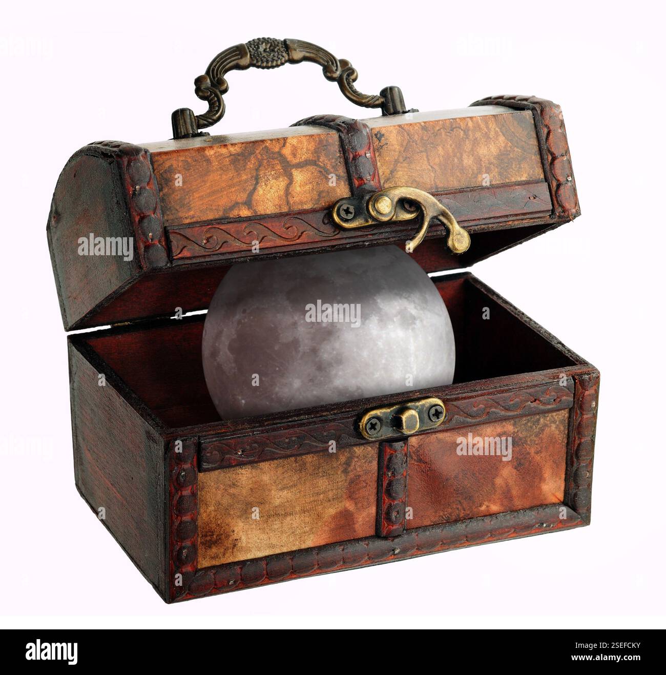 The Moon inside of wooden chest with hook isolated Stock Photo - Alamy