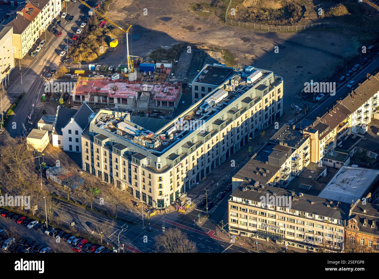 Aerial view, construction site with new building Mercator Quartier ...
