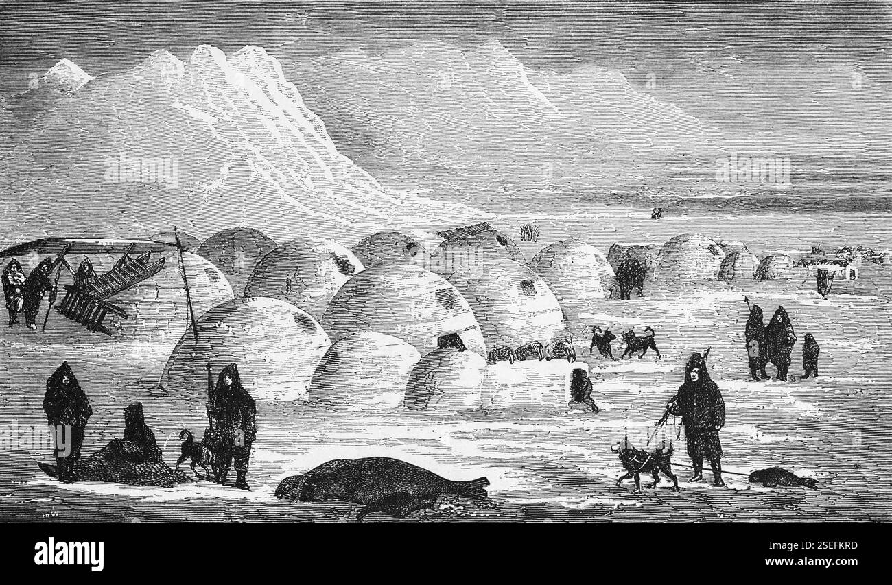 Living in igloos, an Inuit settlement on the Greenlandic Arctic Ocean ...