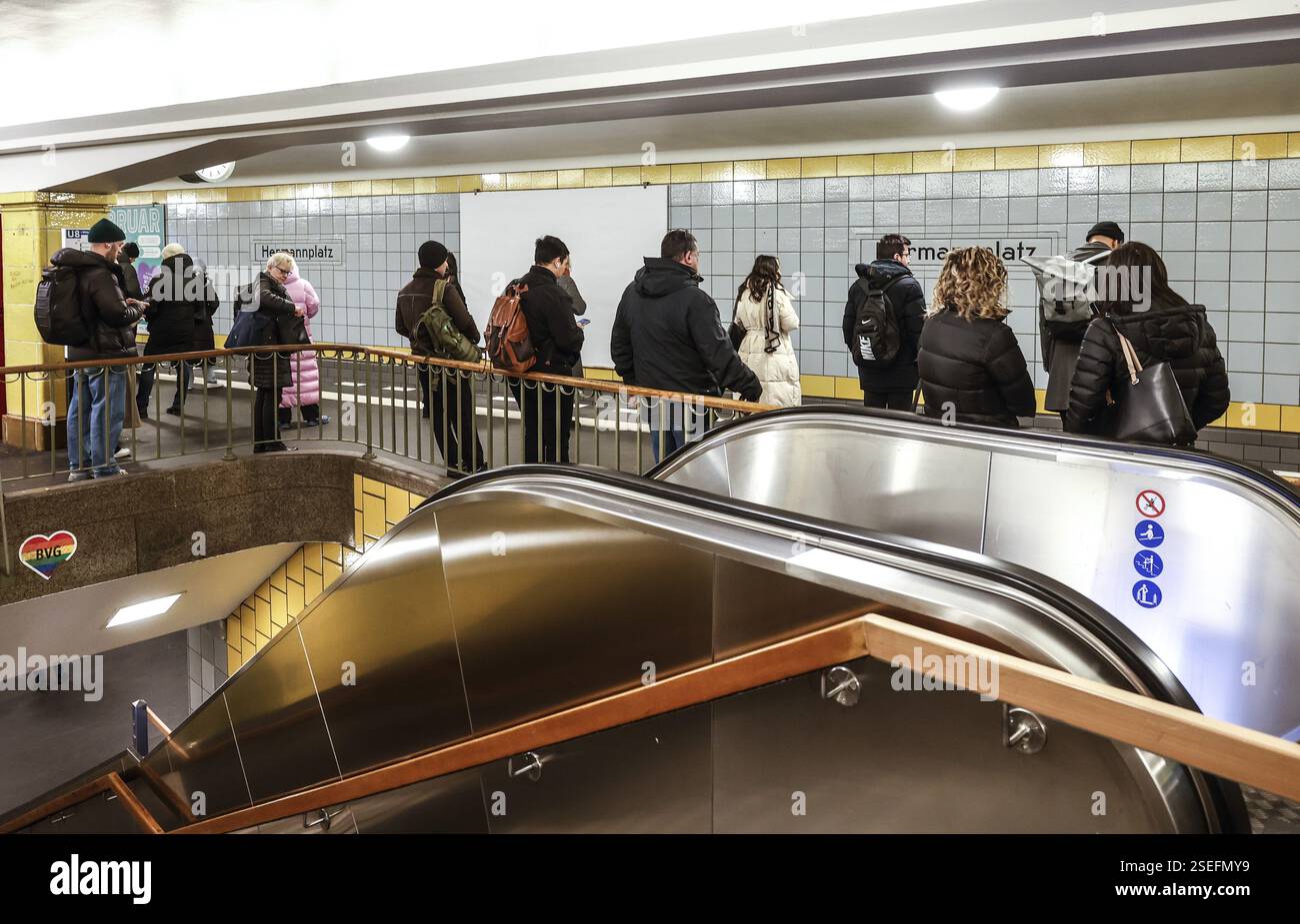Passengers at Hermannplatz underground station waiting for the ...