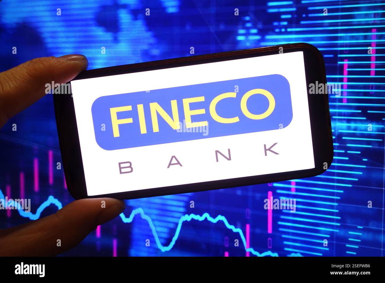 Poland. 7th Feb, 2025. In this photo illustration, the FinecoBank ...