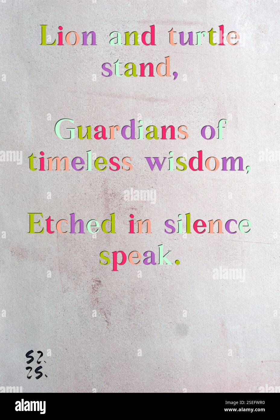 Lion and turtle stand, Guardians of timeless wisdom, Etched in silence ...