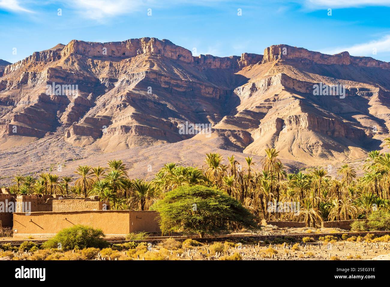 High peaks and desert arid landscape between Agdz and Zagora towns in ...