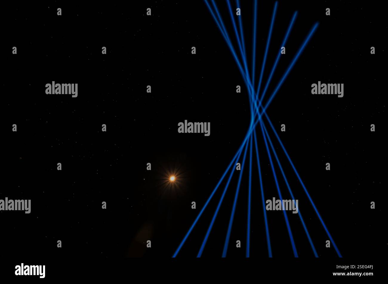 blue laser beams in the sky next to the moon at Copenhagen Light ...