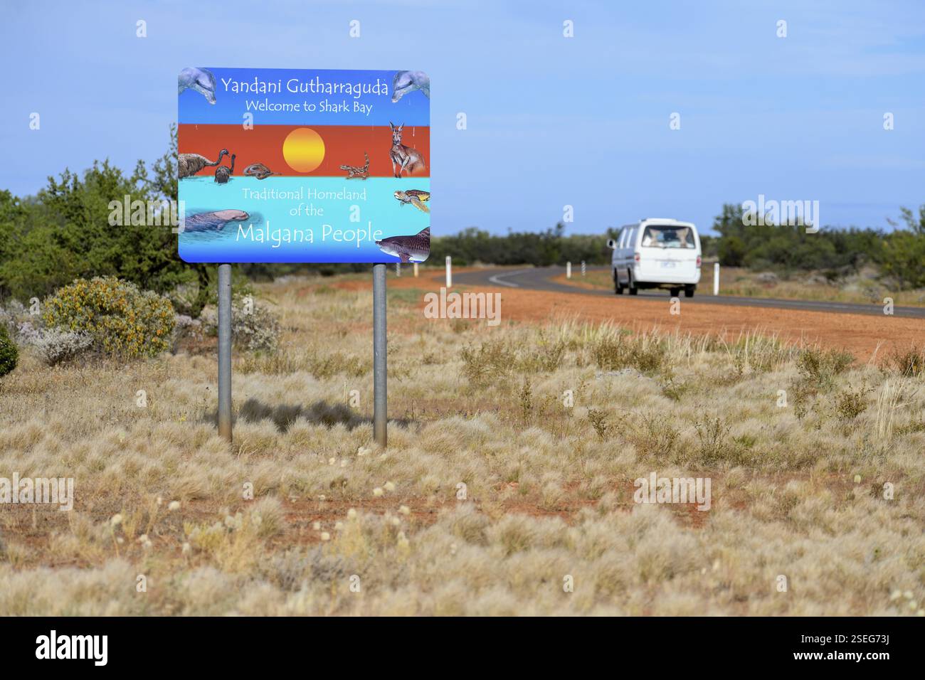 Welcome to Shark Bay sign, near Hamelin Pool, Shire of Shark Bay, State ...