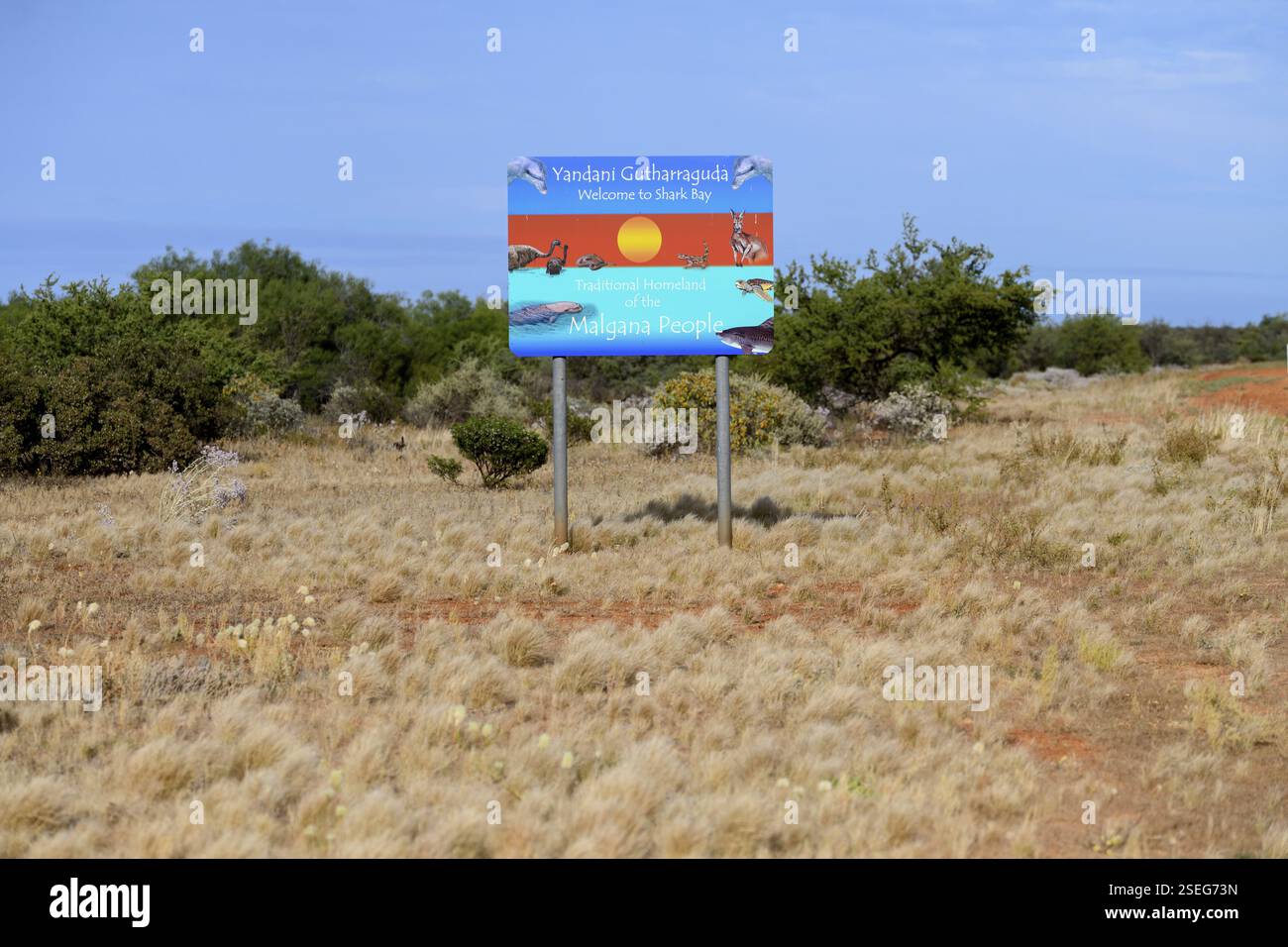 Welcome to Shark Bay sign, near Hamelin Pool, Shire of Shark Bay, State ...