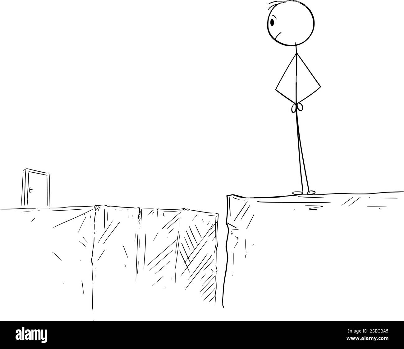 Person looking at door behind obstacle in way , vector cartoon stick ...