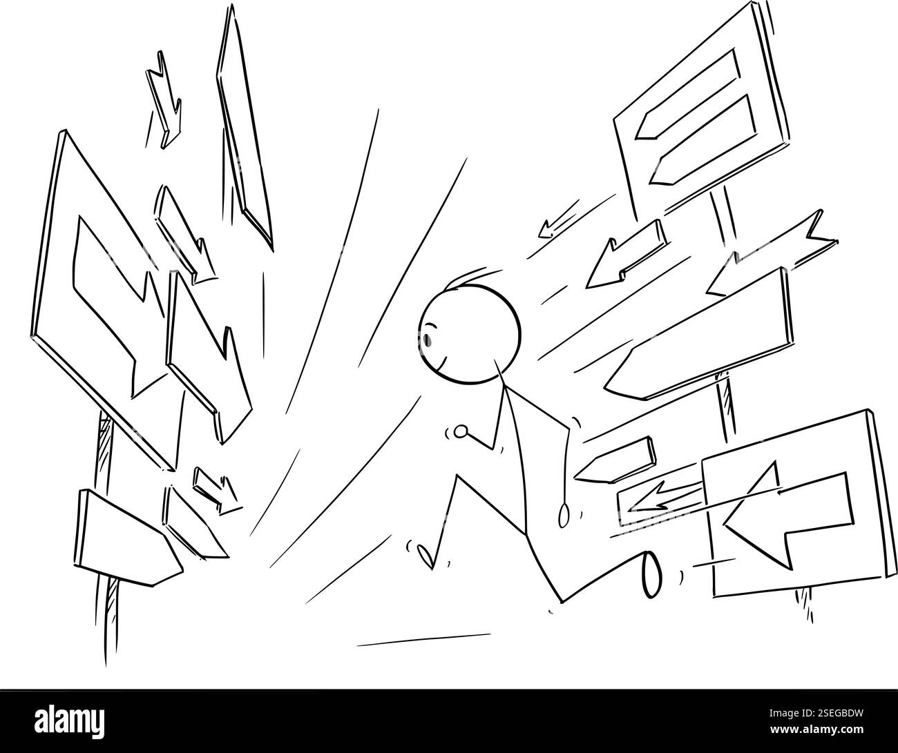 Person running in direction following arrows, vector cartoon stick figure or character ...