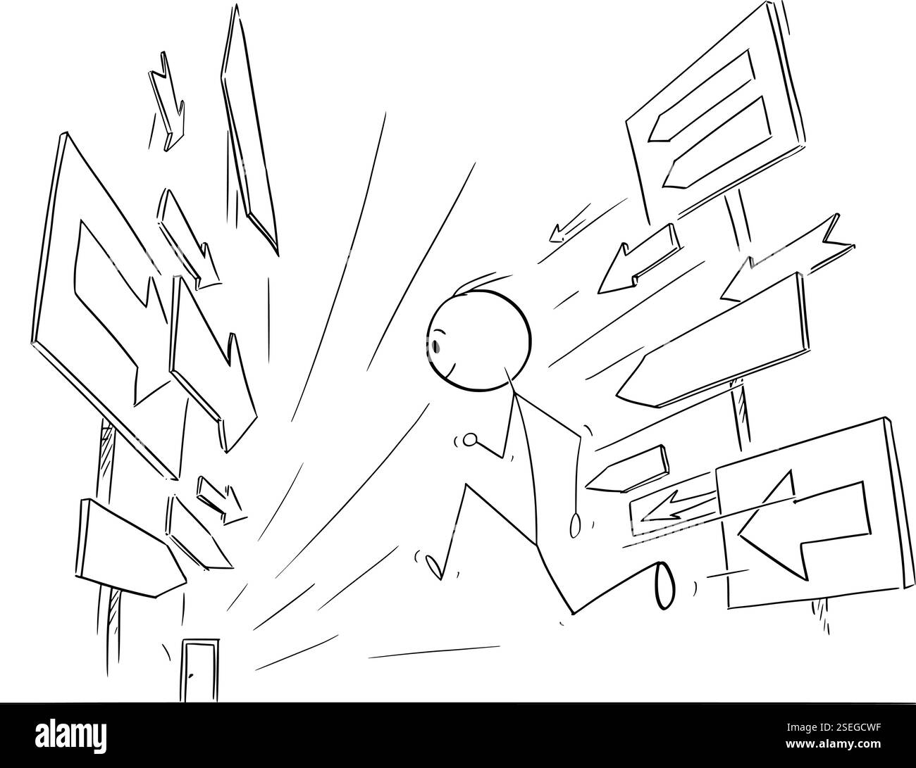 Person running in direction following arrows, vector cartoon stick ...