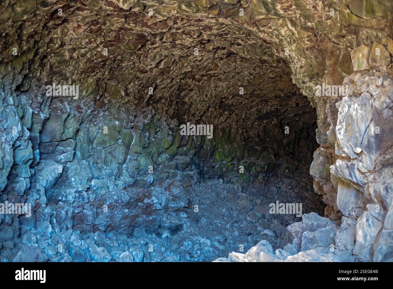 Tulelake, California - Skull Cave in Lava Beds National Monument. Lava tubes caves formed in the ...