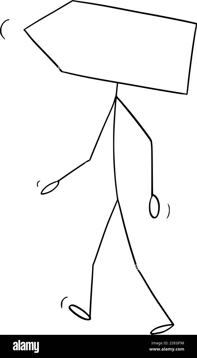 Person walking with arrow as head , vector cartoon stick figure or ...