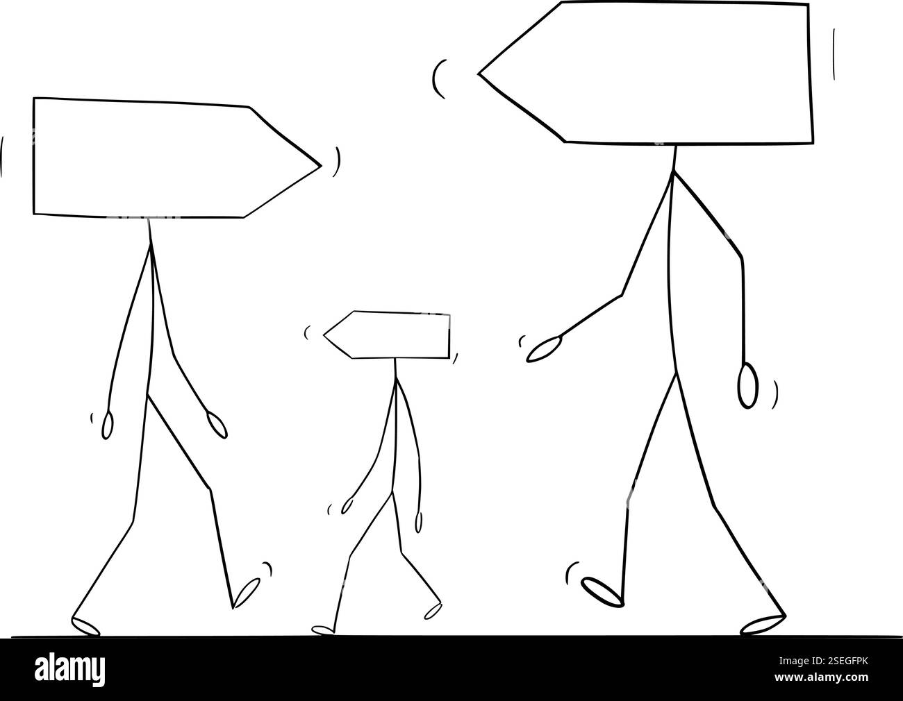 Persons and directions , vector cartoon stick figure or character ...