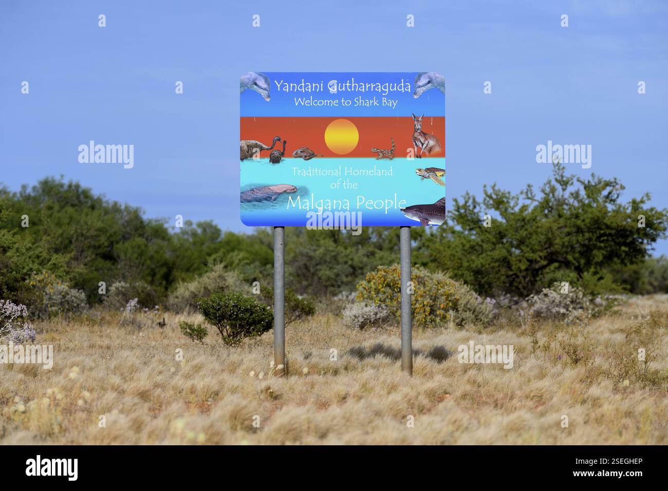 Welcome to Shark Bay sign, near Hamelin Pool, Shire of Shark Bay, State ...