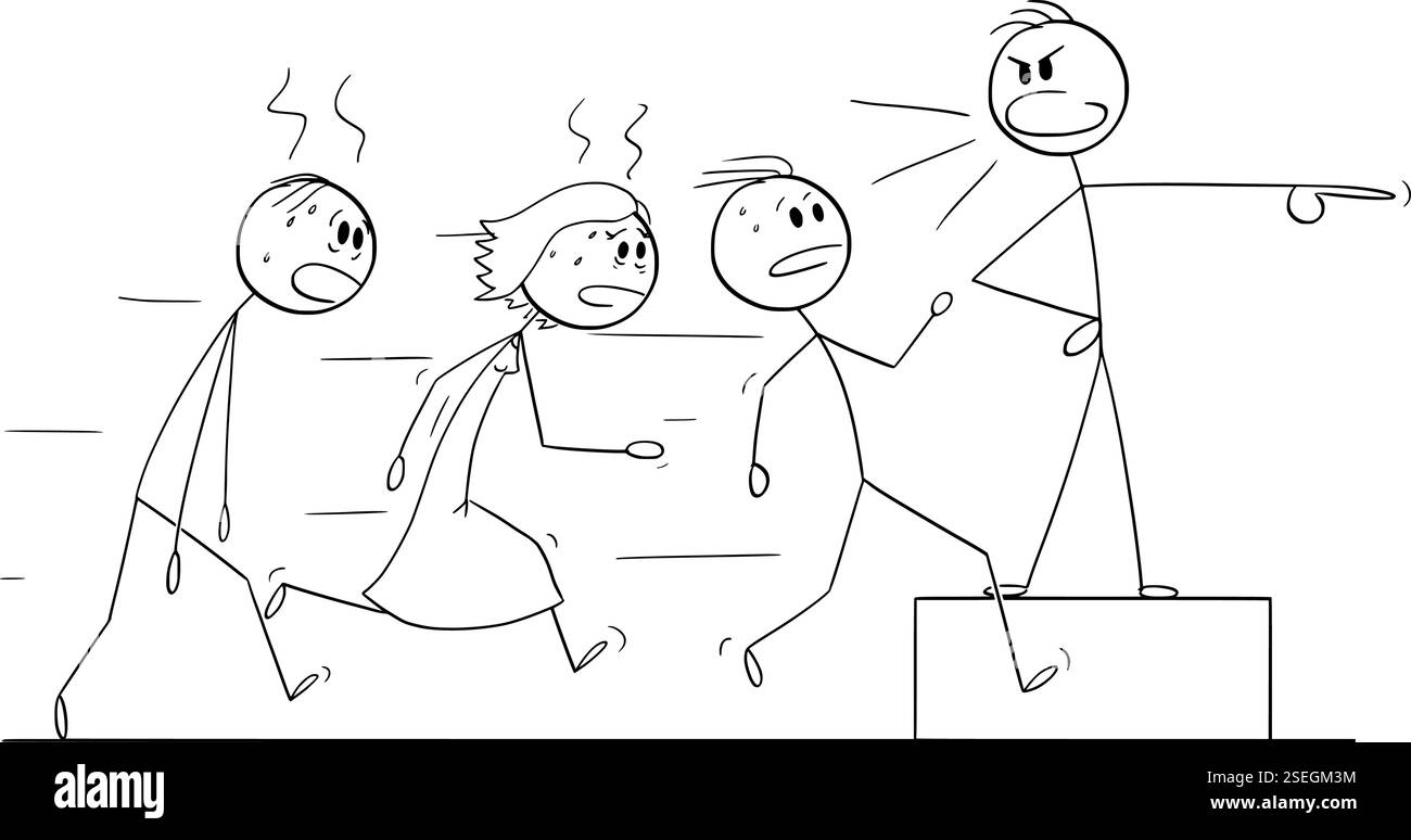 Runners and running coach , vector cartoon stick figure or character ...