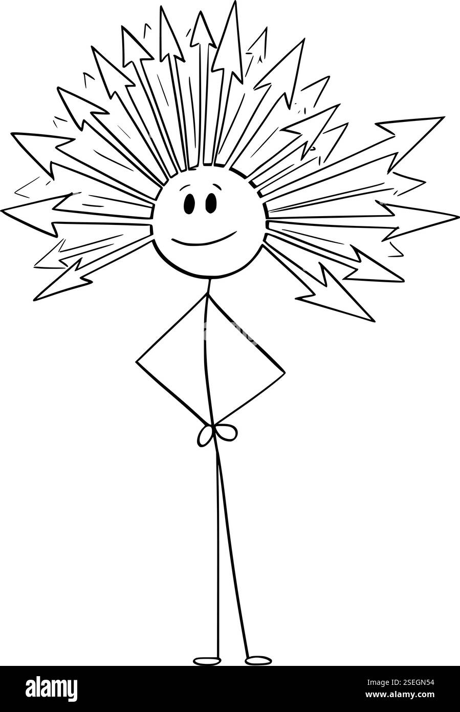 Person thinking with ideas coming from head , vector cartoon stick ...