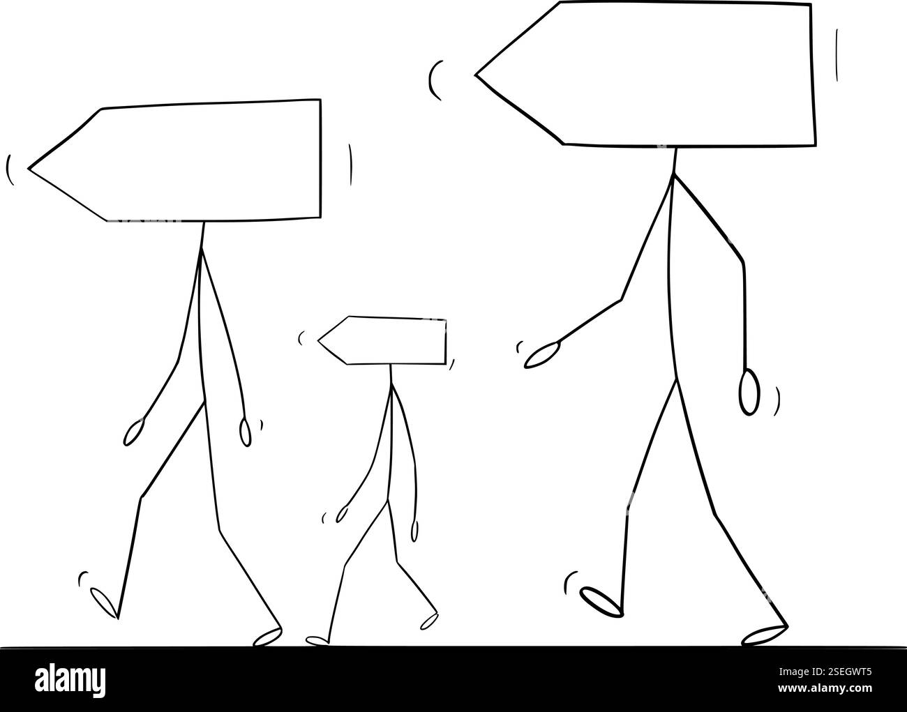 Persons and directions , vector cartoon stick figure or character ...