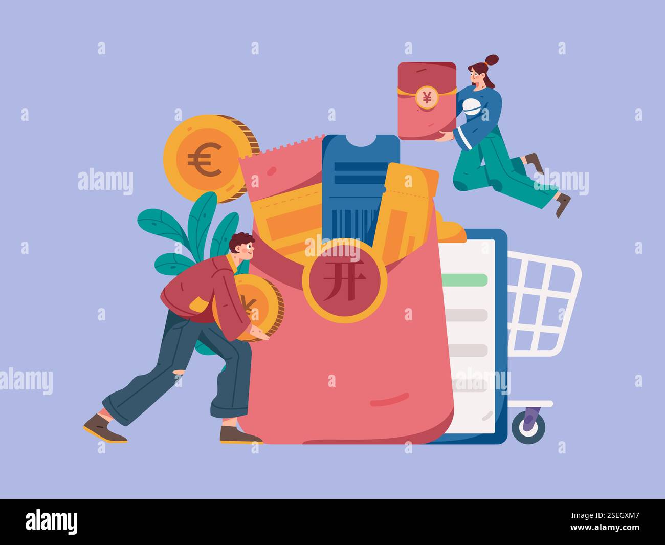 Holiday shopping people doing e-commerce online shopping flat vector ...