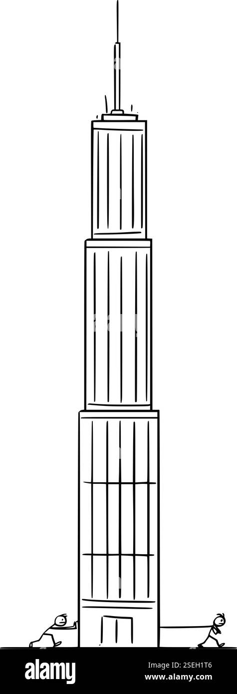 Businessmen moving business or building , vector cartoon stick figure ...
