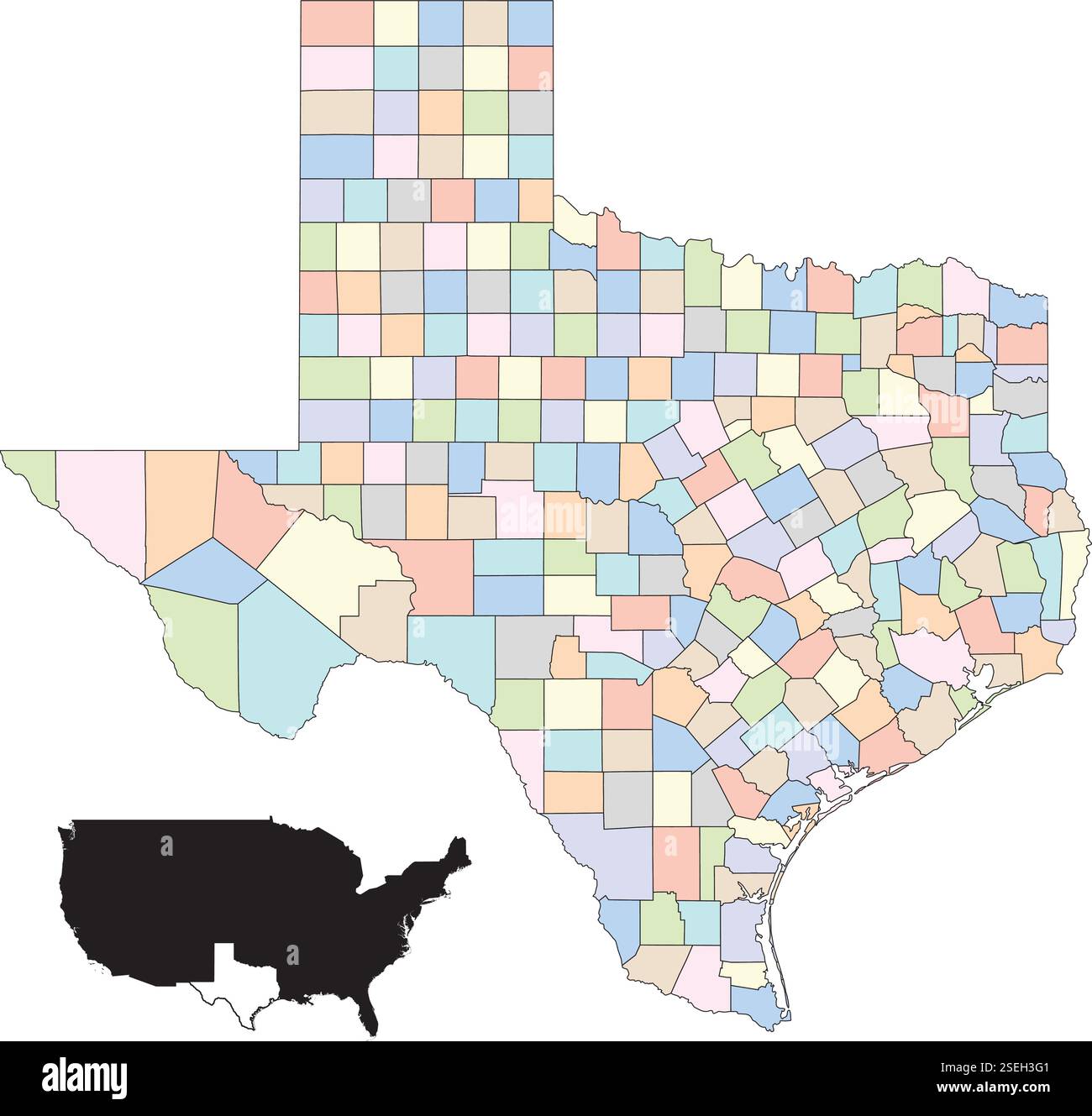 Colorful vector map of Texas, highlighting the state's different ...