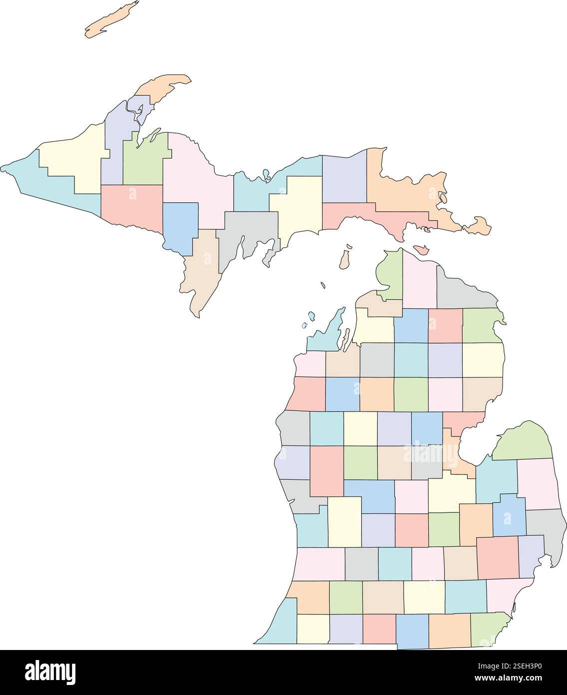 Editable vector file of the counties that make up the state of Michigan, located in the United ...