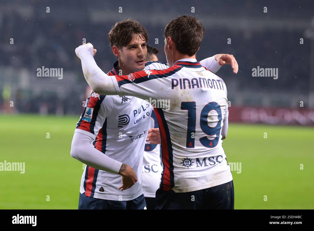 Turin, Italy. 8th Feb, 2025. Andrea Pinamonti of Genoa CFC celebrates ...