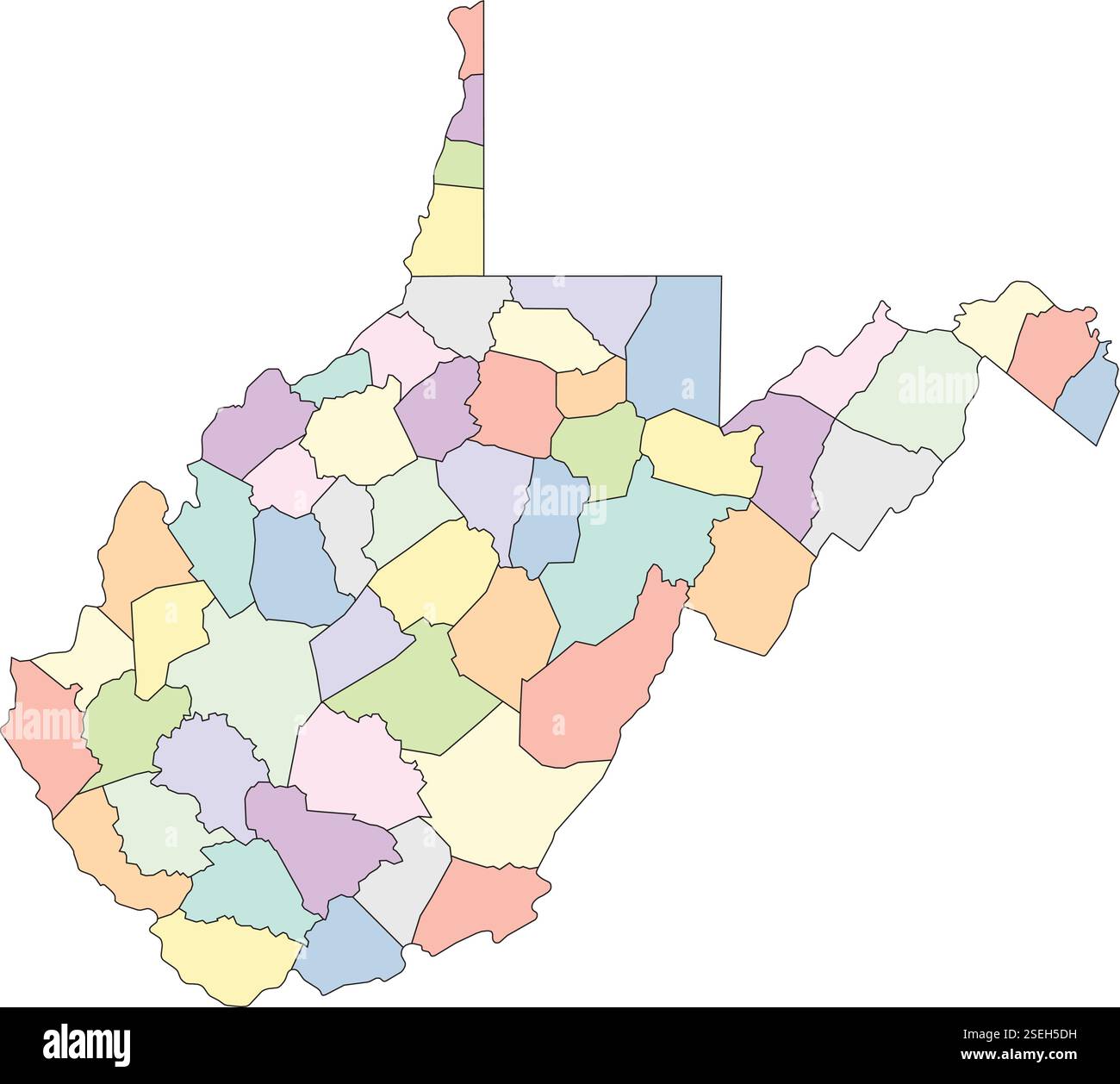 Editable vector file of the counties that make up the state of West Virginia, located in the ...