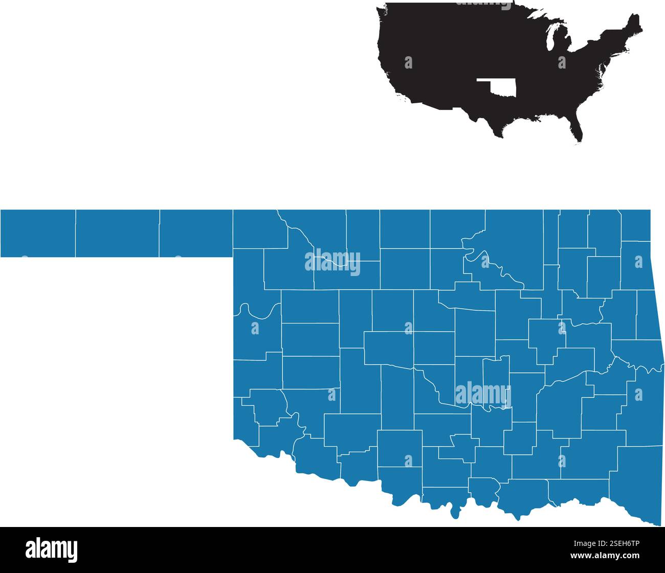 Colorful map of Oklahoma showing the boundaries of its counties Stock ...