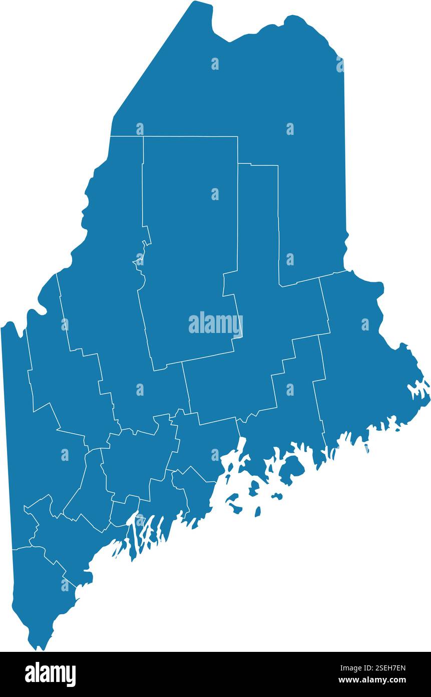 Editable vector file of the counties that make up the state of Maine, located in the United ...
