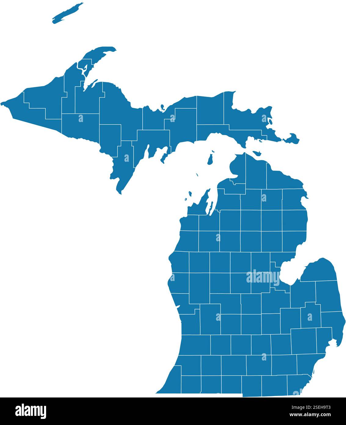 Editable vector file of the counties that make up the state of Michigan, located in the United ...