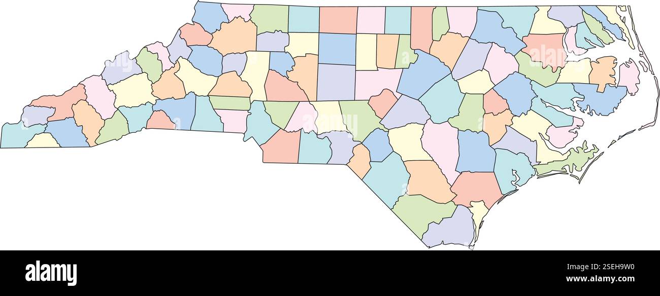 Editable vector file of the counties that make up the state of North Carolina, located in the ...