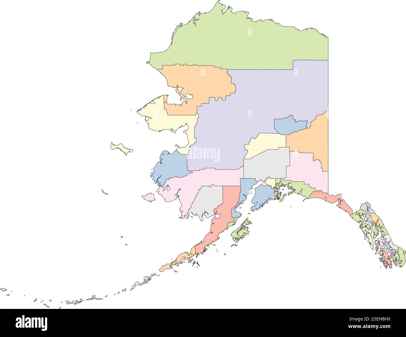 Editable vector file of the counties that make up the state of Alaska, located in the United ...