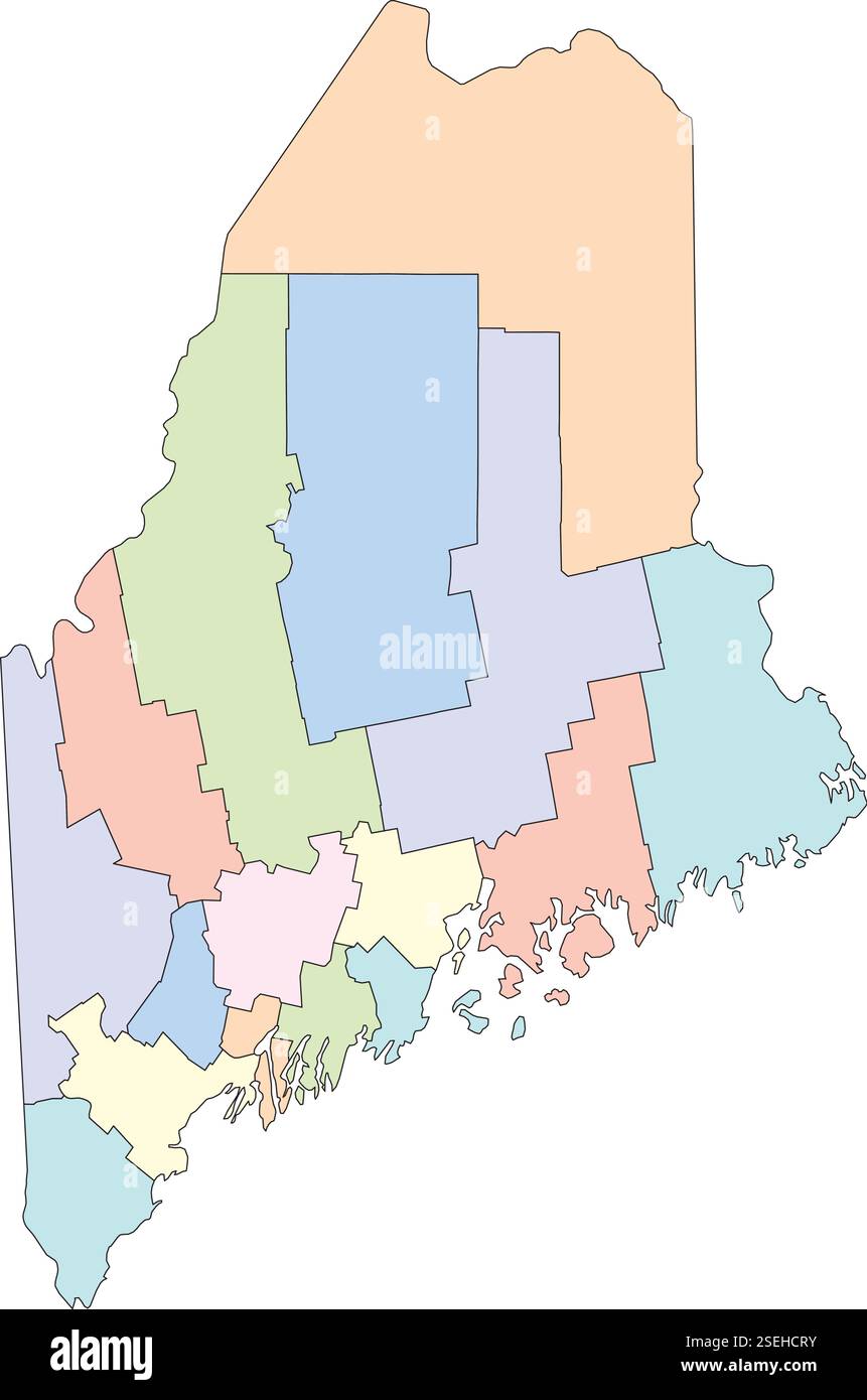 Editable vector file of the counties that make up the state of Maine, located in the United ...