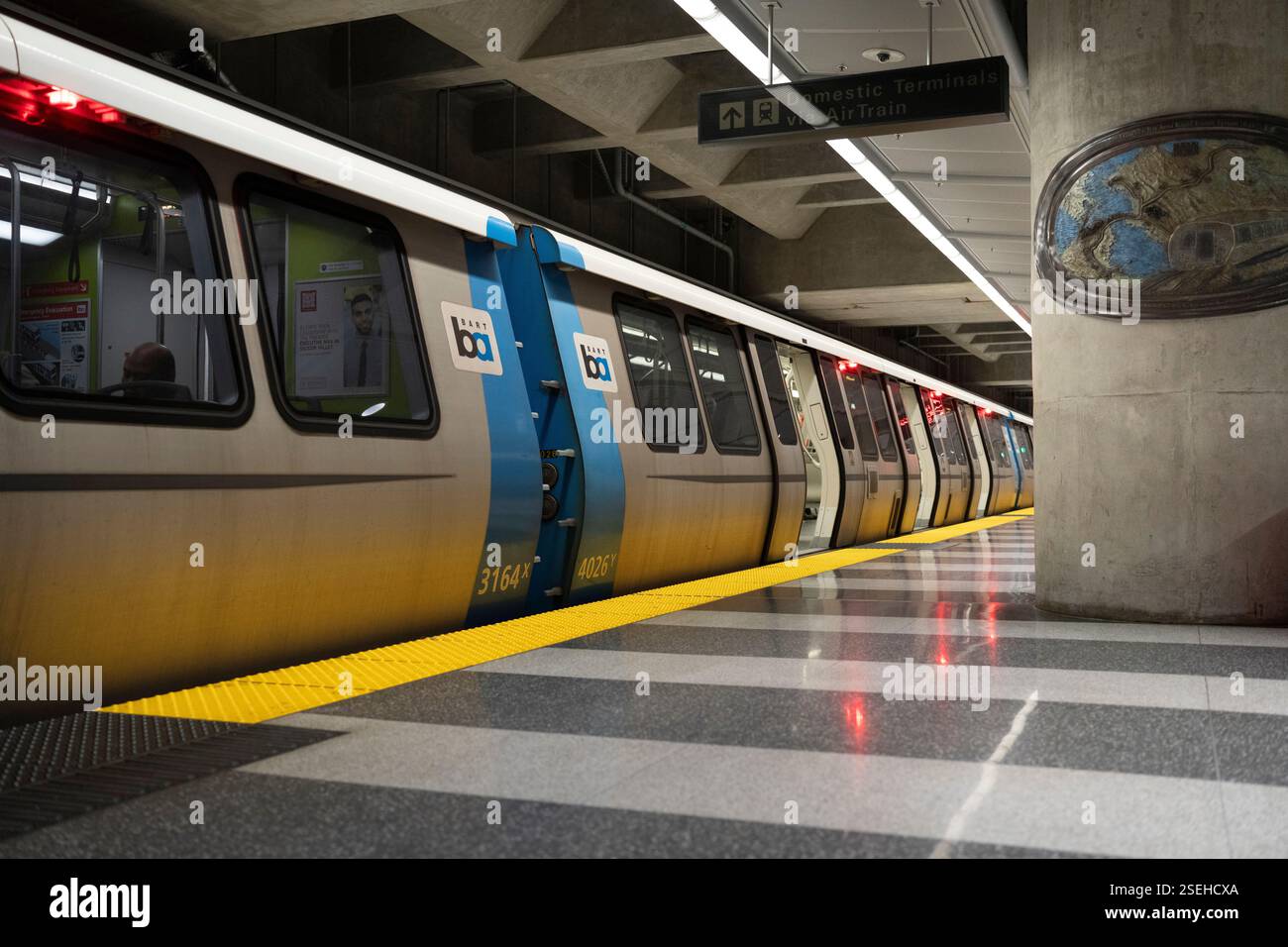 BART train at the San Francisco Bay Area's Domestic Terminals station ...