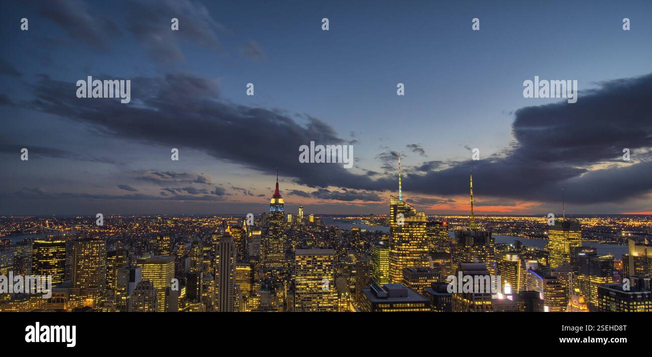 Wonderful night colors and light of Manhattan, New York City - Aerial ...