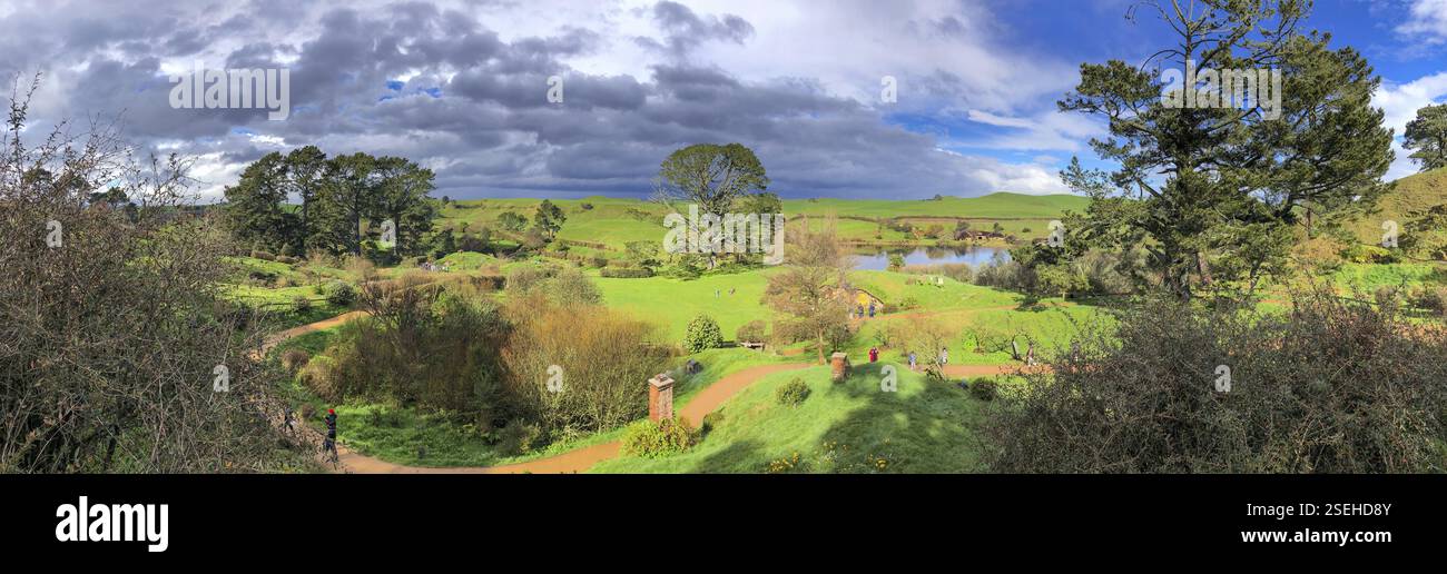 Countryside of the Hobbiton Movie Set on a beautiful spring morning ...