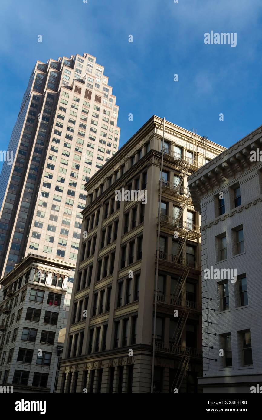 Modern and historic buildings, San Francisco, CA. High-rise and older ...