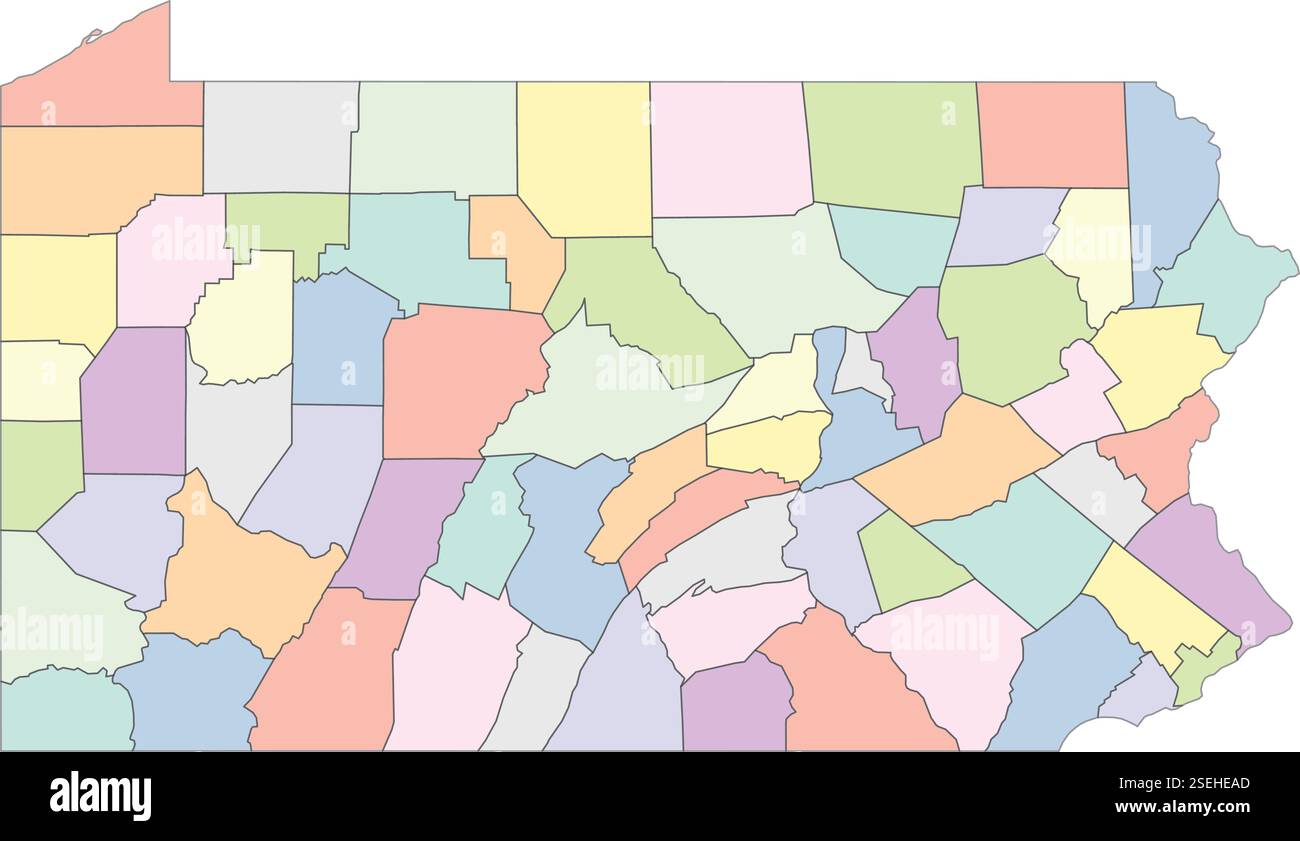 Editable vector file of the counties that make up the state of Pennsylvania, located in the ...