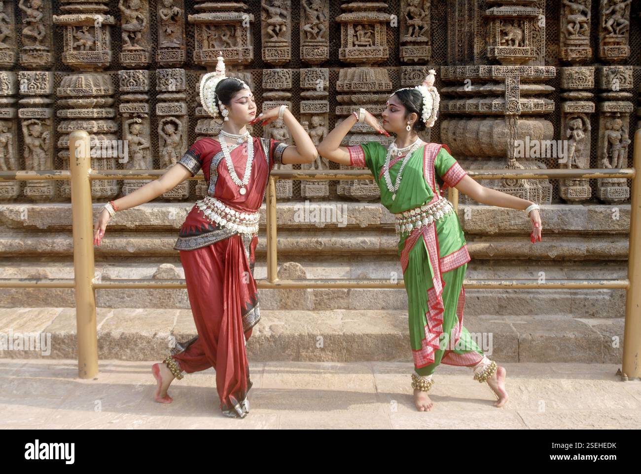 Dancers performing classical traditional odissi dance at Konarak Sun temple, Konarak, Orissa ...