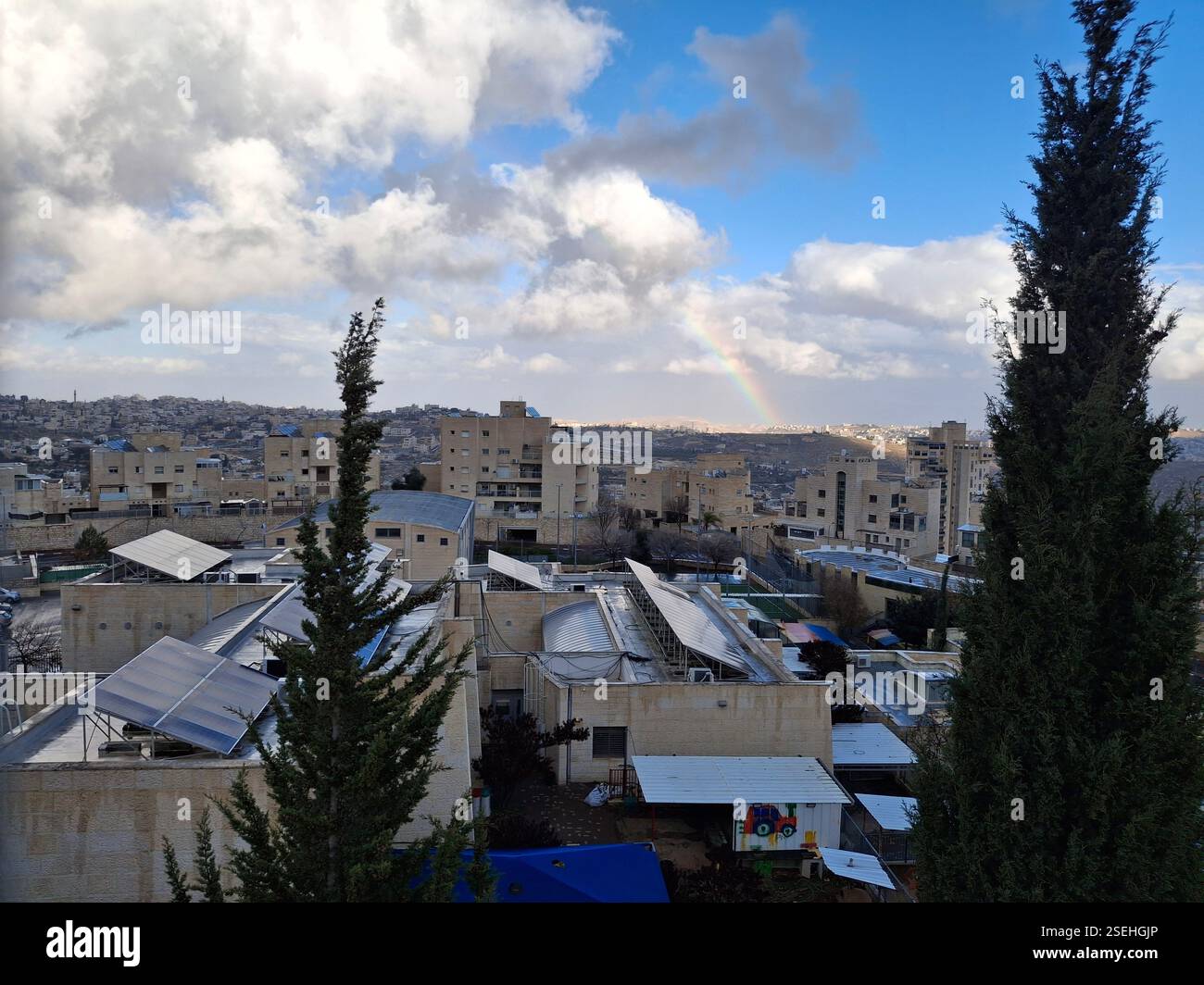 Rainbow on A aerial view of the City of Jerusalem, Israel Stock Photo ...