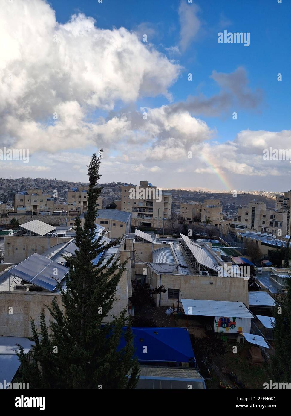Rainbow on A aerial view of the City of Jerusalem, Israel Stock Photo ...