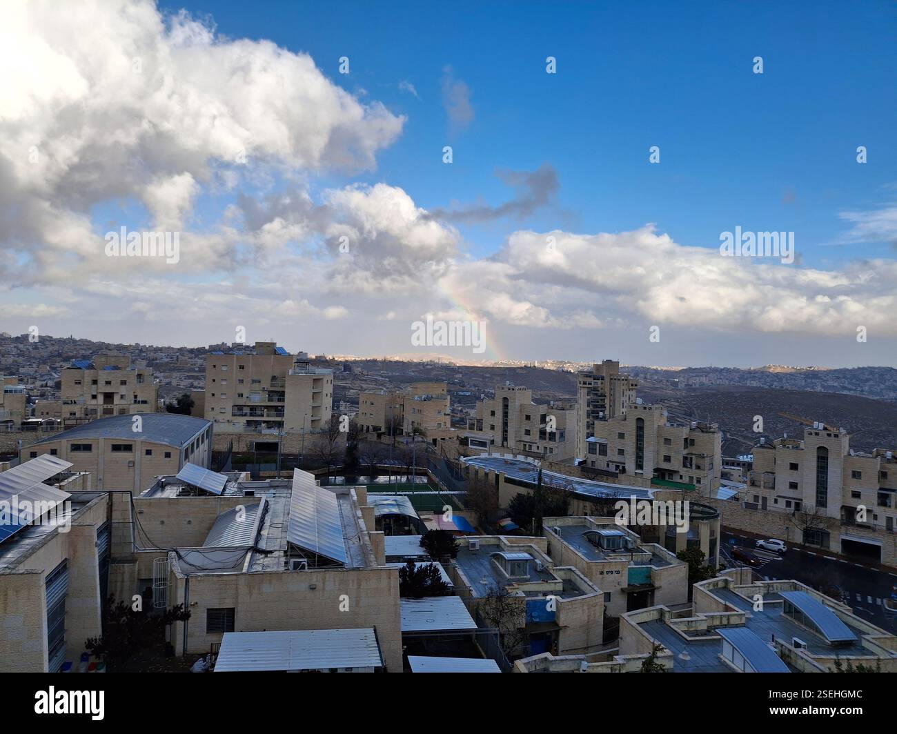 Rainbow on A aerial view of the City of Jerusalem, Israel Stock Photo ...