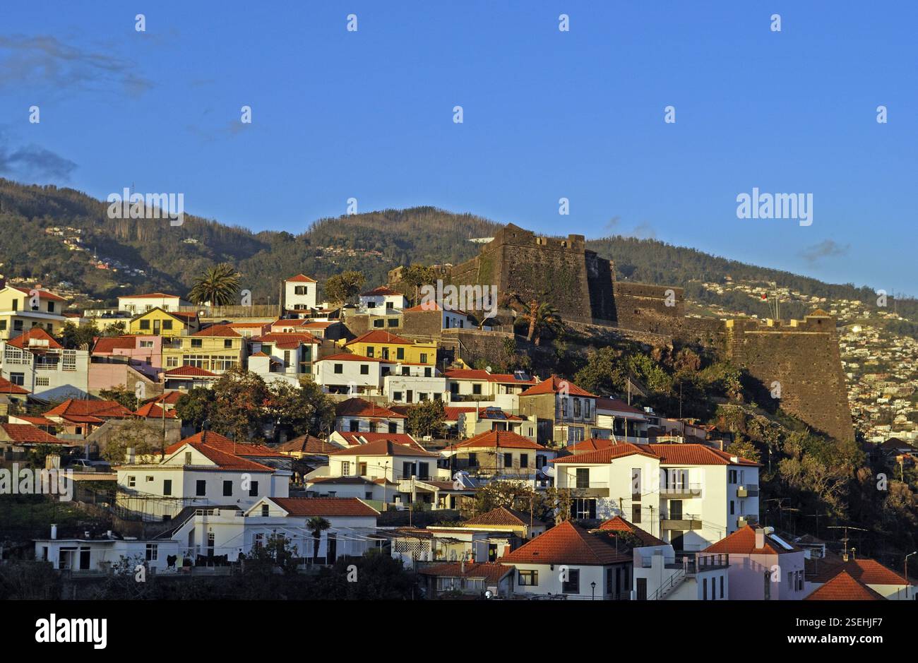 Portugal, Madeira, Funchal, City view, Castle, Fortaleza do Pico ...