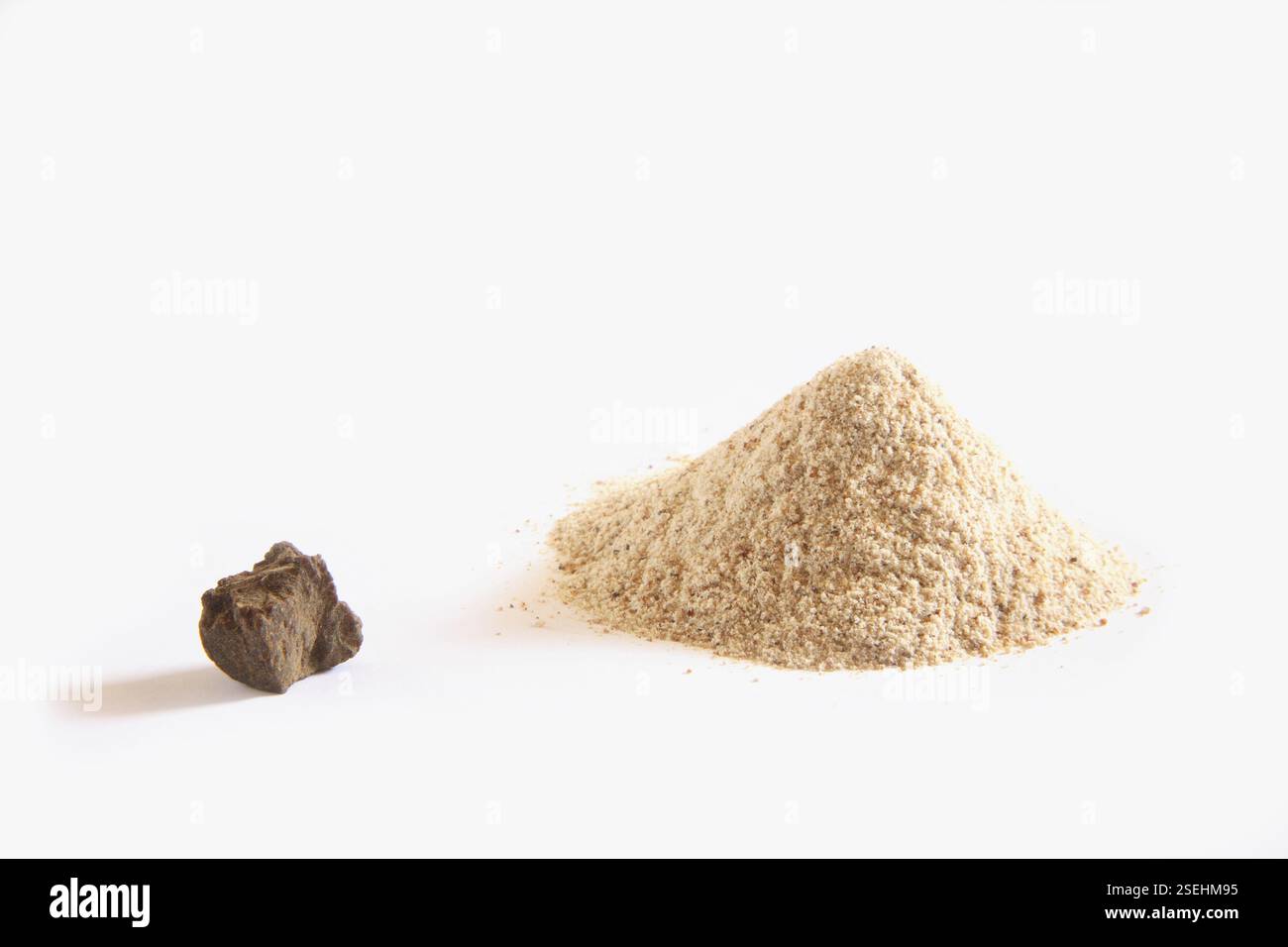 Indian spice, Asafoetida powder and hard Lump Hing Ferula asafoetida on ...