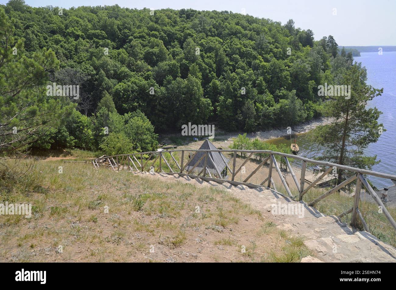 Descent to the water reservoir in the old Russian village. Situated in ...