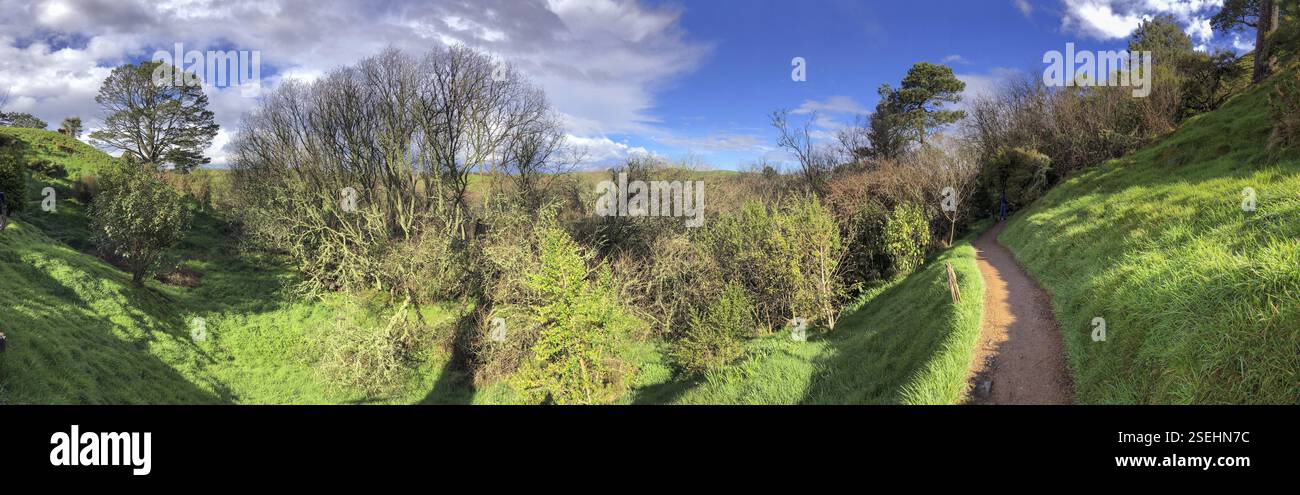 Countryside of the Hobbiton Movie Set on a beautiful spring morning ...