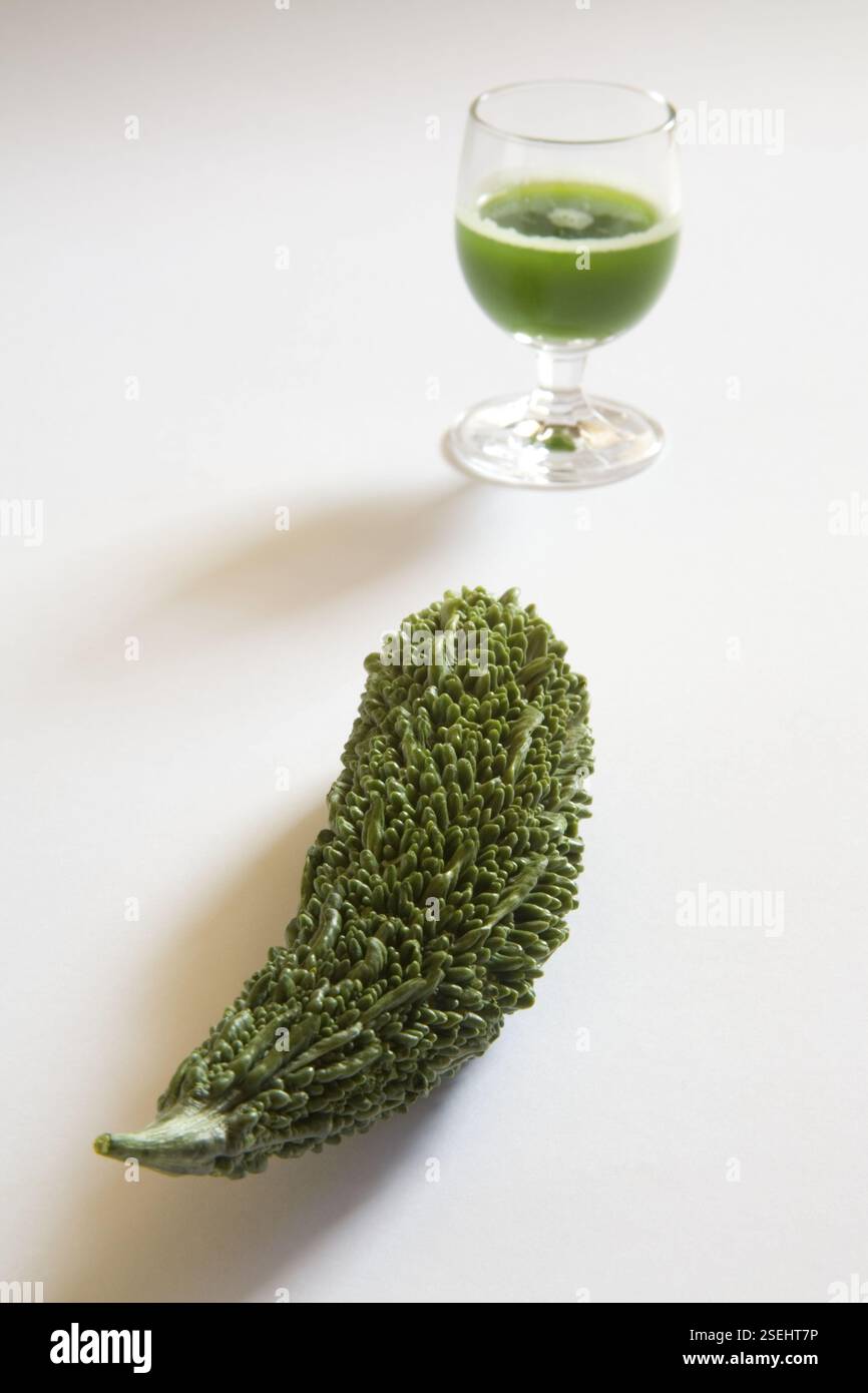 Vegetable, bitter gourd Juice, karela ka rus, India, Asia Stock Photo ...