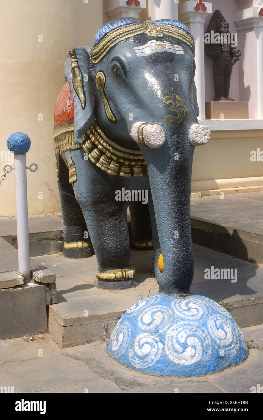 Big and Colourful statue of elephant at entrance of Nayak's Darbar Hall ...