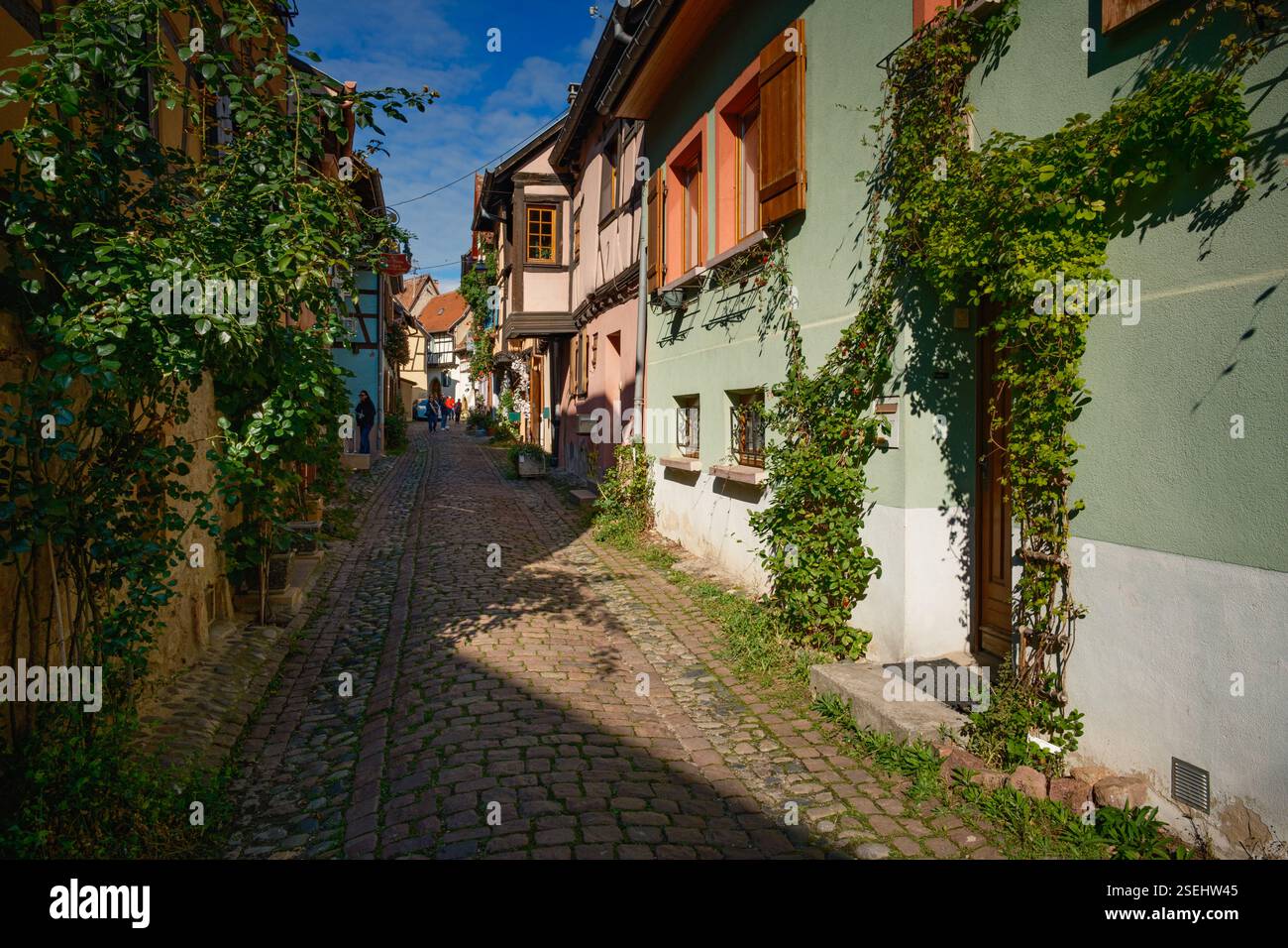 horizontal perspective view of a typical old downtown street from ...