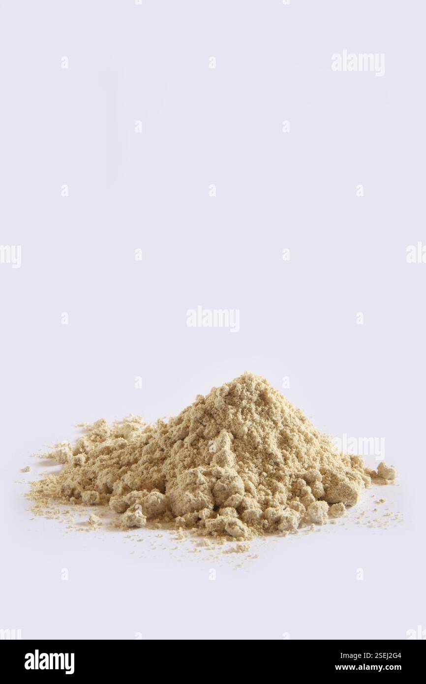 Indian spice, Ginger Adrak dried powder Zingiber officinale on white ...